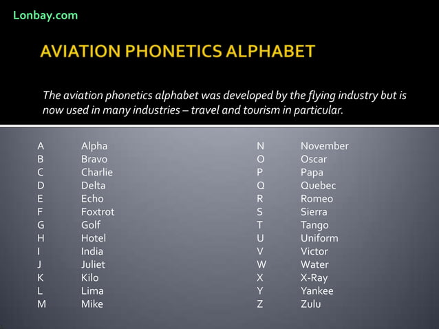 Aviation phonetics alphabet | PPTX