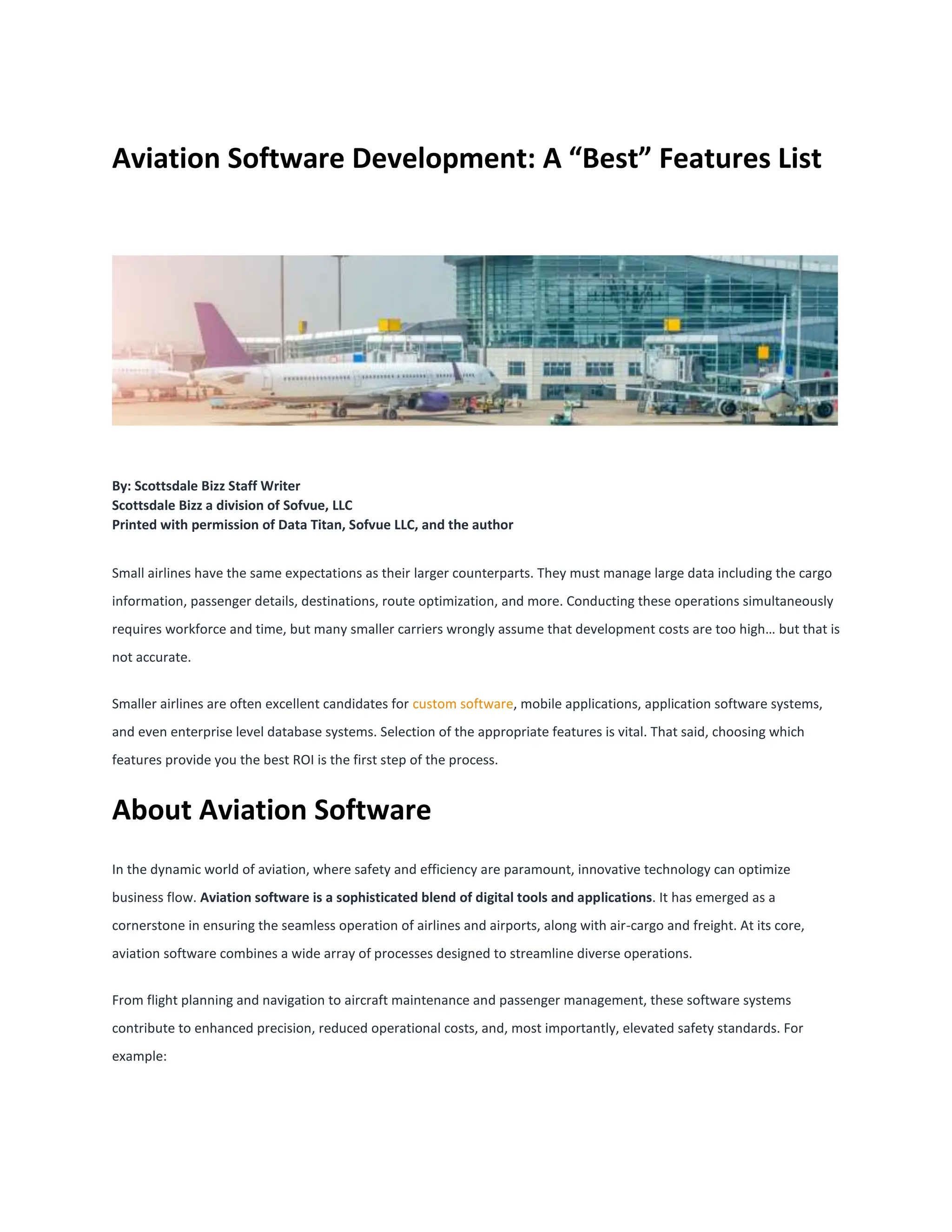 Aviation Software Development A “Best” Features List | DOCX