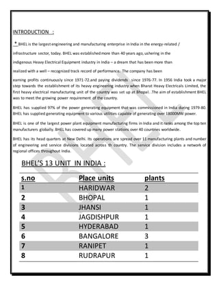bhel summer training block 1& 4report | DOCX