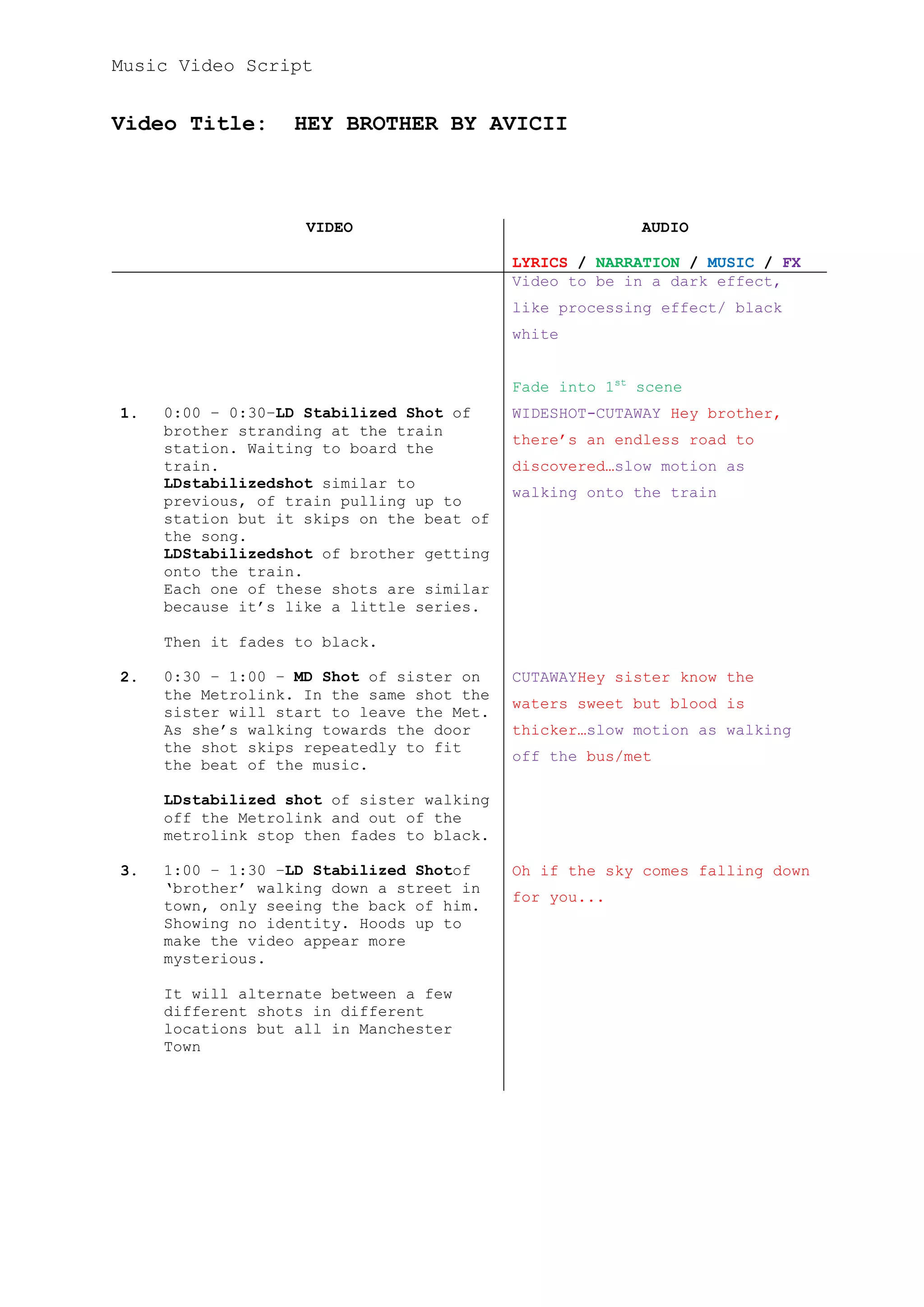 Avicii Hey Brother script- sarah (revisited) | DOCX