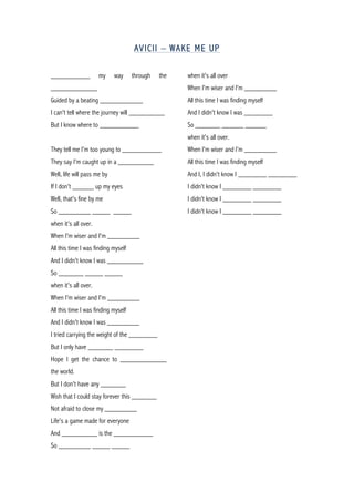 Avicii Wake Me Up Lyrics