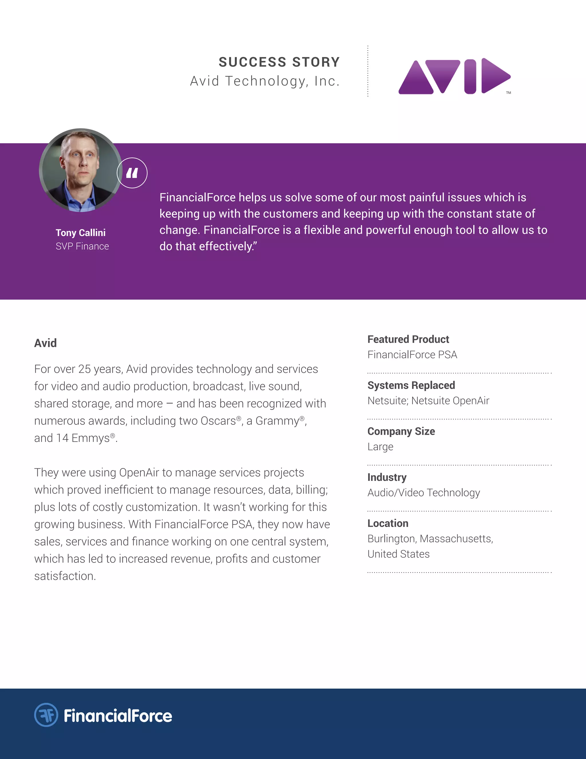 FinancialForce PSA Case Study: AVID - enterprise biz | PDF