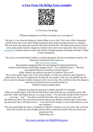 A View From The Bridge Essay | PDF
