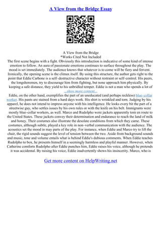 A View From The Bridge Essay | PDF
