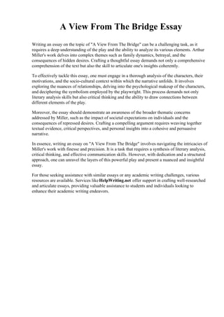 A View From The Bridge Essay | PDF