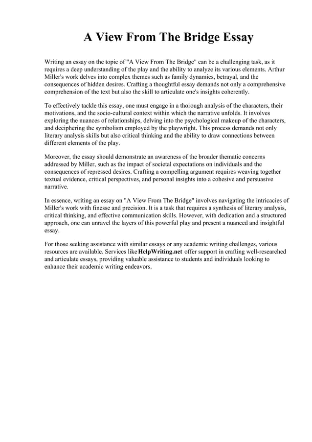 A View From The Bridge Essay | PDF