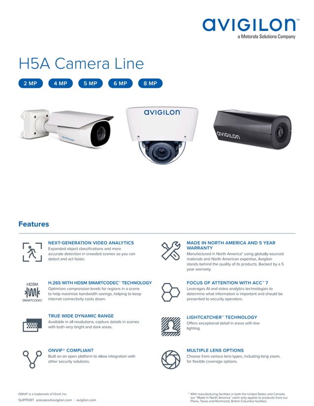 Avigilon h5a-camera-line-datasheet-en-rev7 2 | PDF | Cameras and Camcorders | Consumer Electronics
