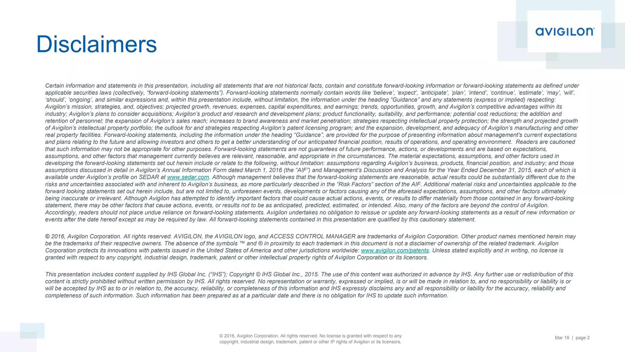 Avigilon investor-presentation | PDF