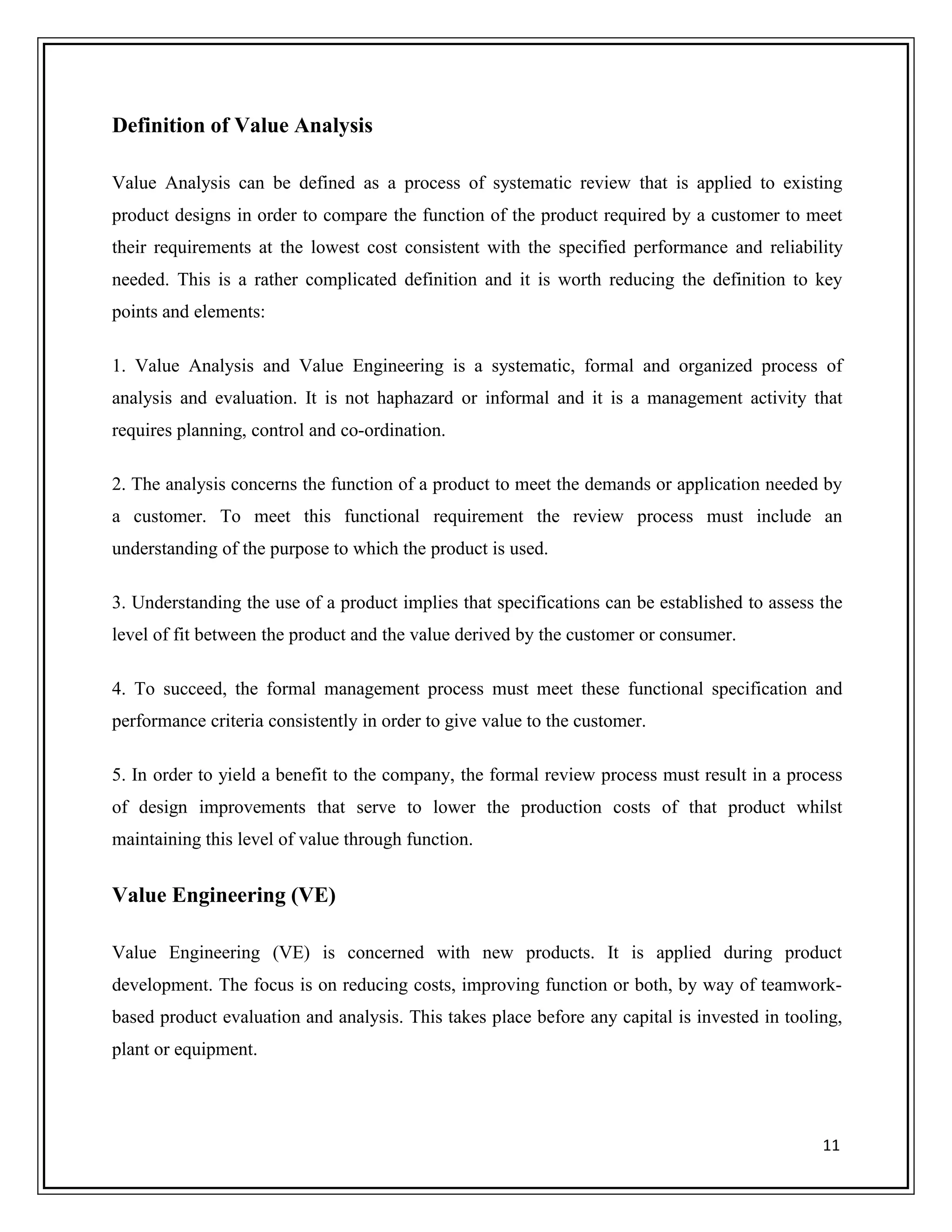 A Study Report on Value Analysis and Value Engineering (VAVE) | PDF