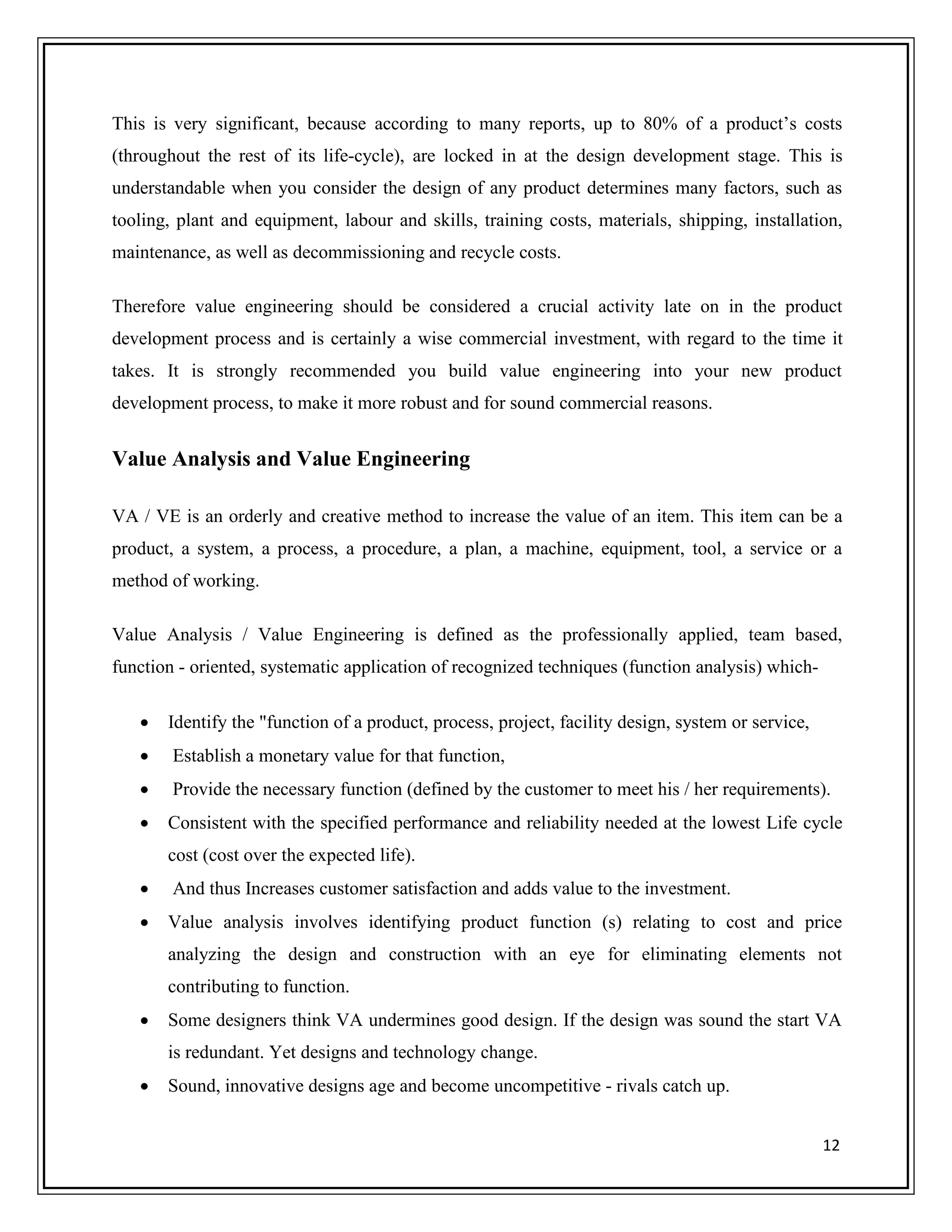 A Study Report on Value Analysis and Value Engineering (VAVE) | PDF