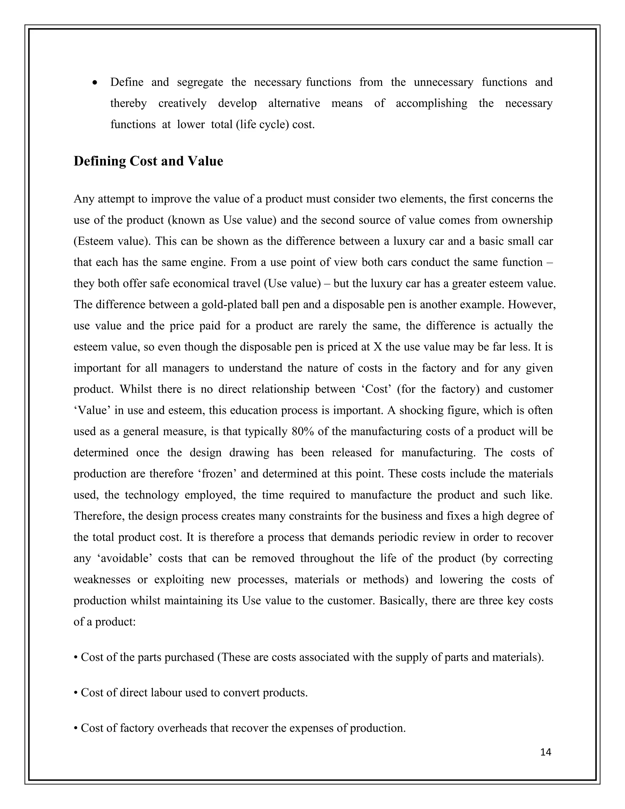 A Study Report on Value Analysis and Value Engineering (VAVE) | PDF