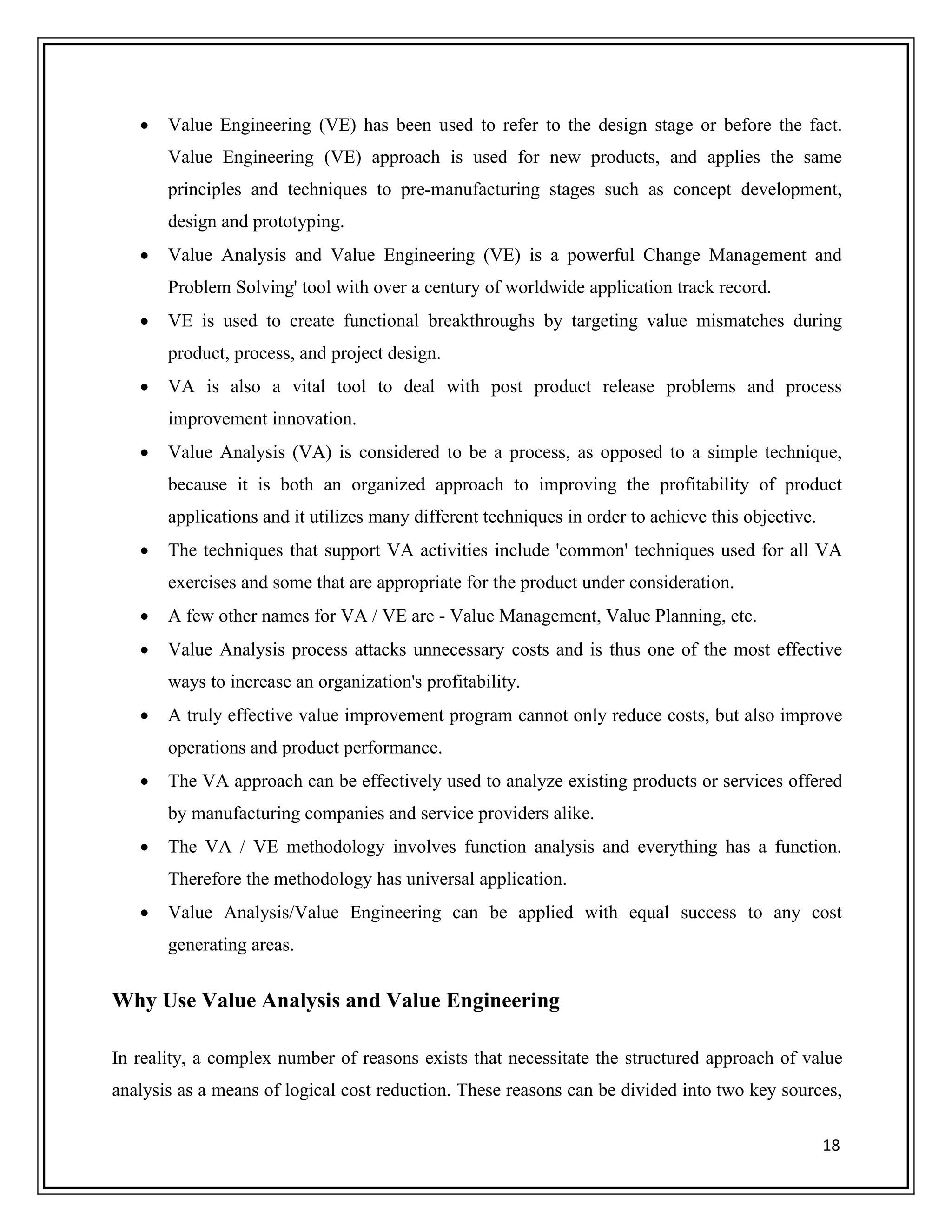 A Study Report on Value Analysis and Value Engineering (VAVE) | PDF