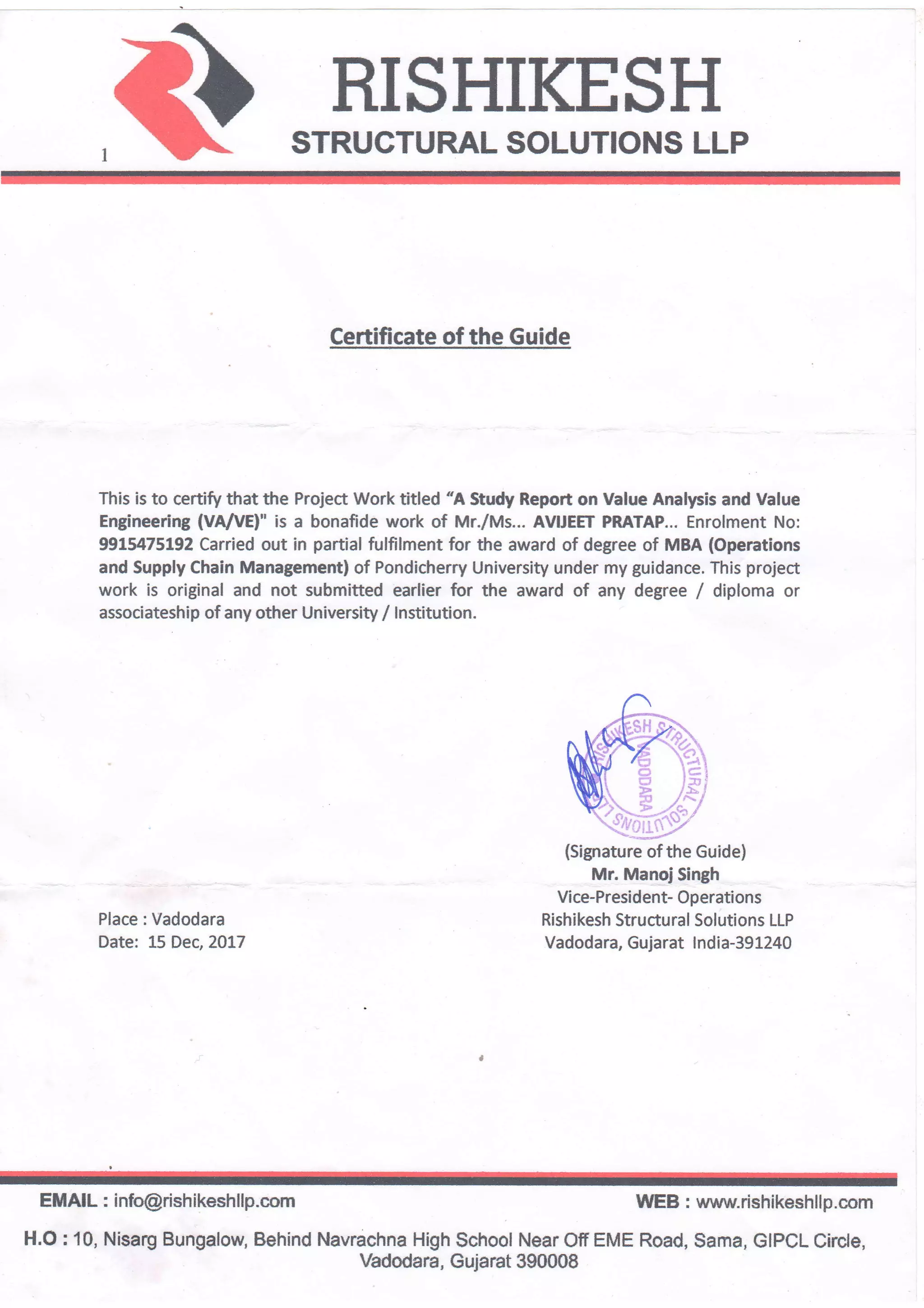 A Study Report On Value Analysis And Value Engineering VAVE PDF A Study Report On Value Analysis And Value Engineering VAVE PDF