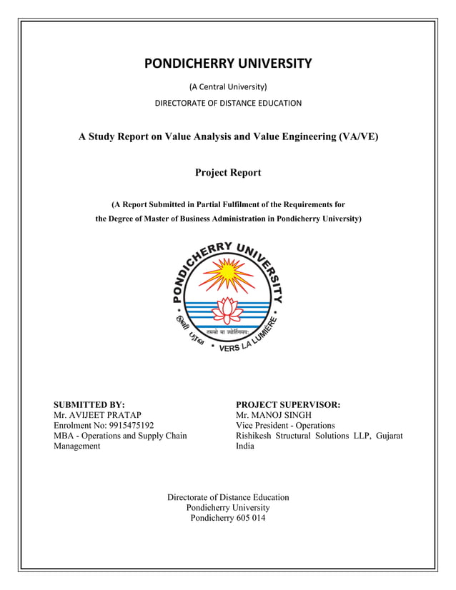 A Study Report on Value Analysis and Value Engineering (VAVE) | PDF | Civil Engineering Industry ...