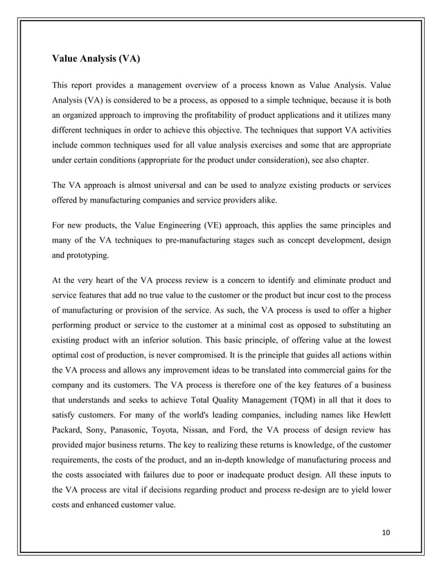 A Study Report on Value Analysis and Value Engineering (VAVE) | PDF | Civil Engineering Industry ...