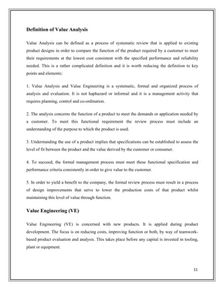 A Study Report on Value Analysis and Value Engineering (VAVE) | PDF