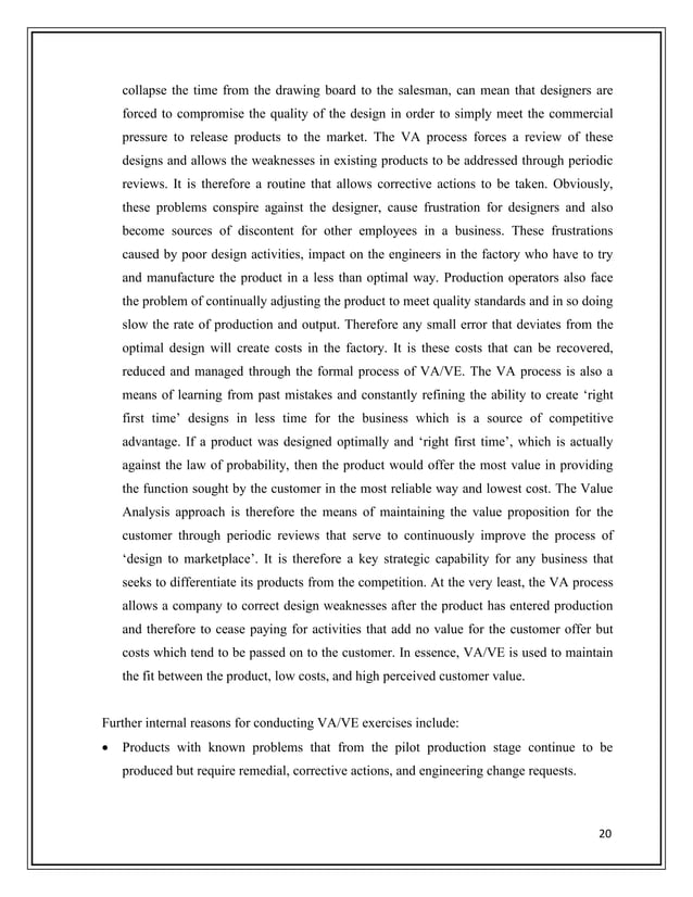 A Study Report on Value Analysis and Value Engineering (VAVE) | PDF ...