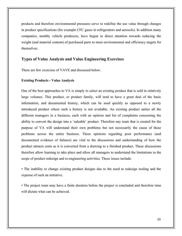 A Study Report on Value Analysis and Value Engineering (VAVE) | PDF | Civil Engineering Industry ...