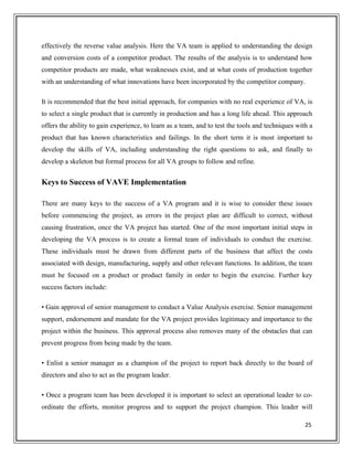 A Study Report on Value Analysis and Value Engineering (VAVE) | PDF