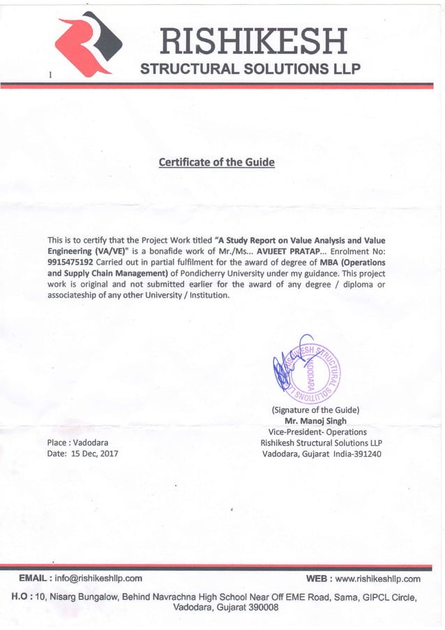 A Study Report on Value Analysis and Value Engineering (VAVE) | PDF ...