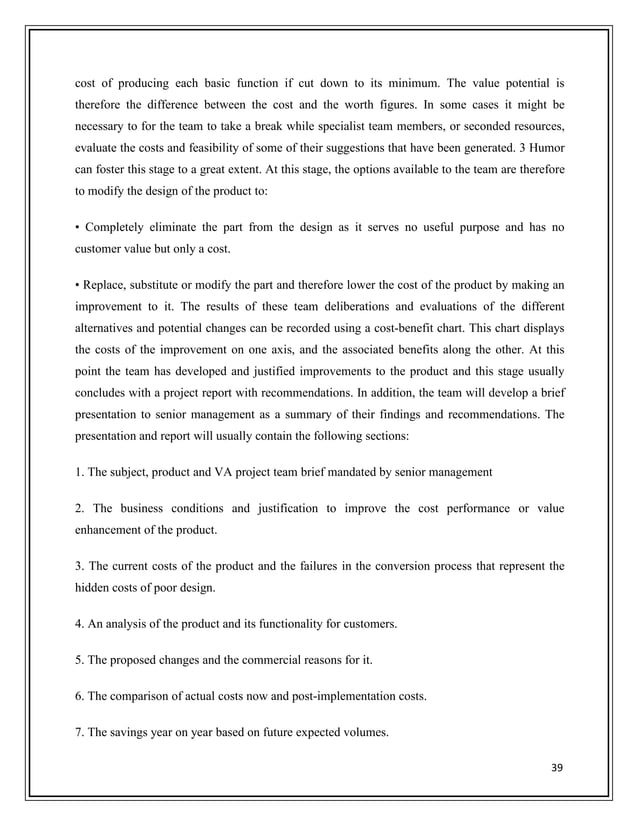 A Study Report on Value Analysis and Value Engineering (VAVE) | PDF ...