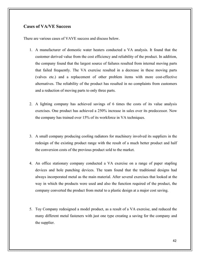 A Study Report on Value Analysis and Value Engineering (VAVE) | PDF ...