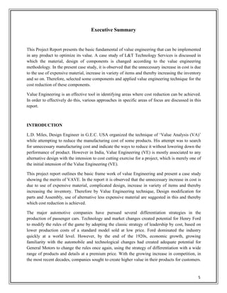A Study Report on Value Analysis and Value Engineering (VAVE) | PDF