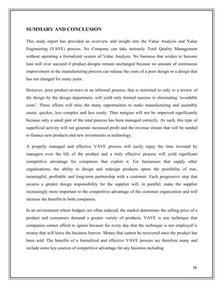 A Study Report on Value Analysis and Value Engineering (VAVE) | PDF