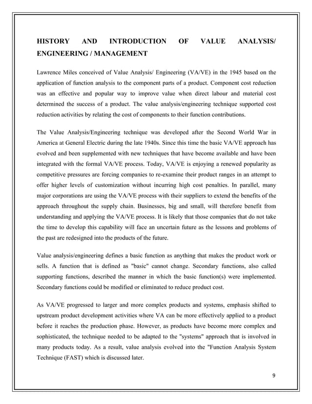 A Study Report on Value Analysis and Value Engineering (VAVE) | PDF | Civil Engineering Industry ...