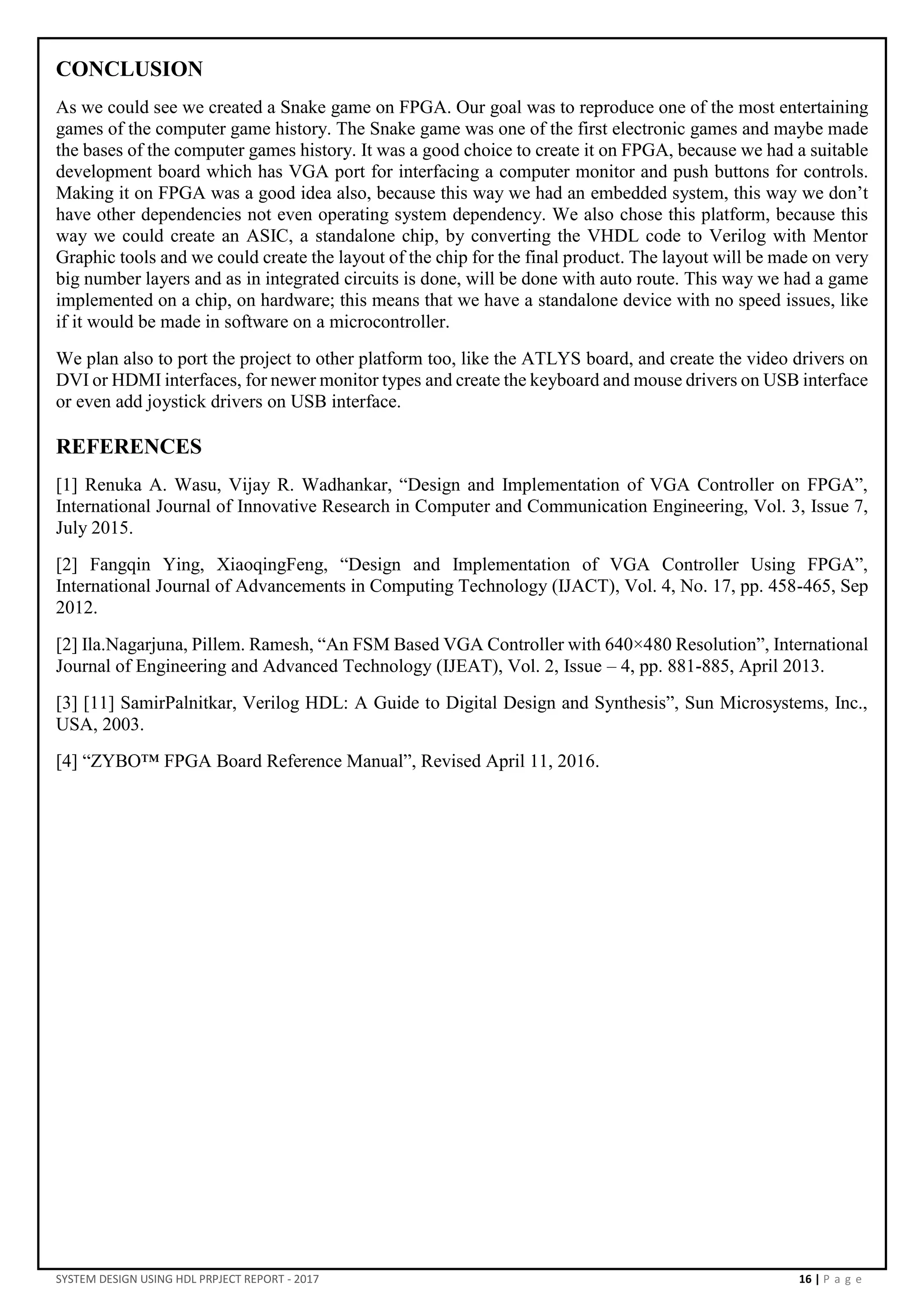 Snake Game on FPGA in Verilog | PDF | PC Games | Video Gaming