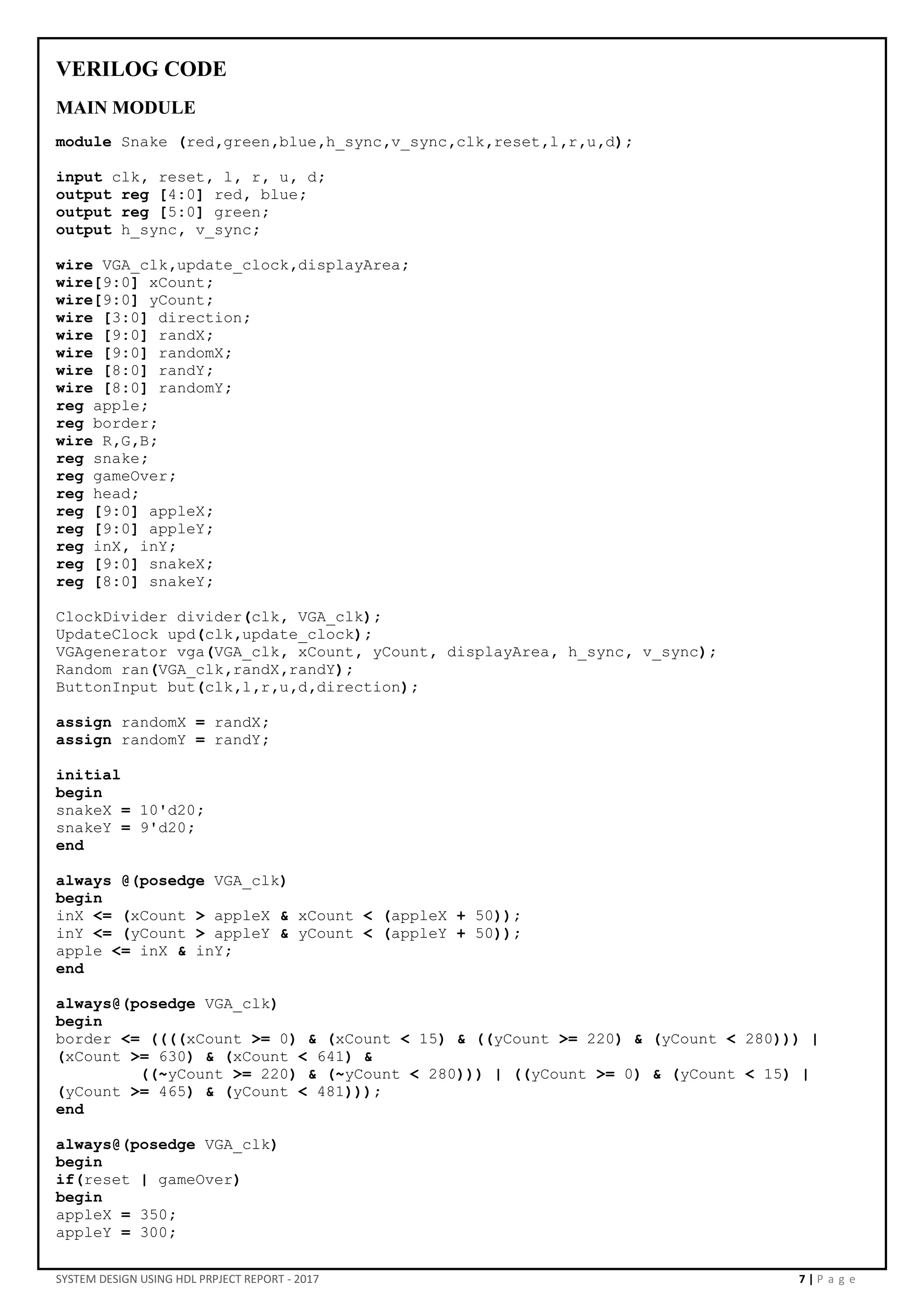 Snake Game on FPGA in Verilog | PDF | PC Games | Video Gaming