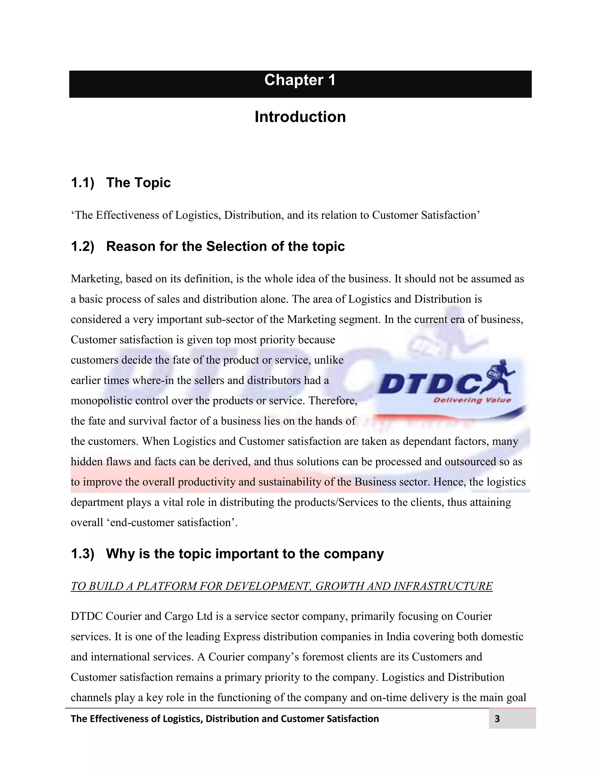 Logistics and Distribution Project - DTDC | DOCX