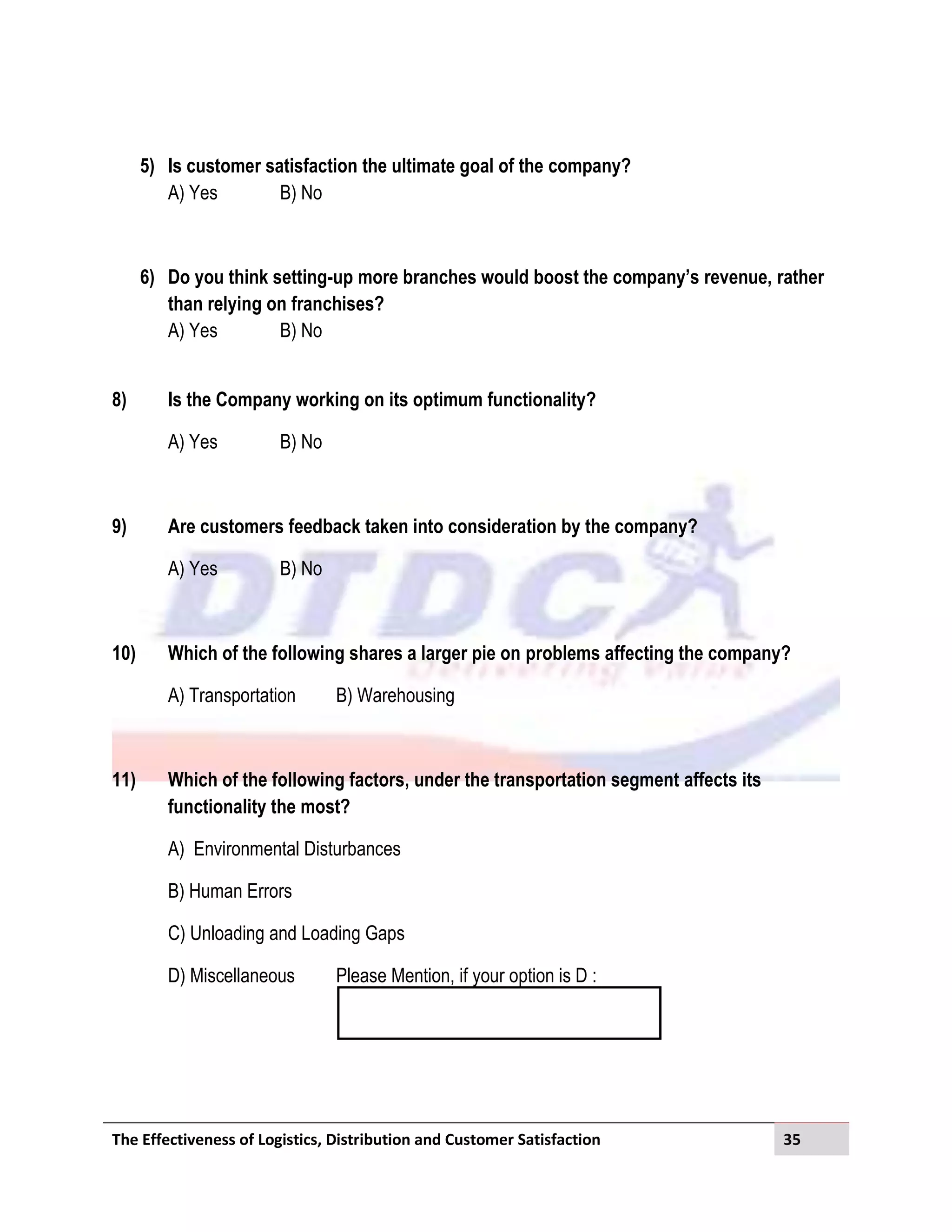 Logistics and Distribution Project - DTDC | DOCX