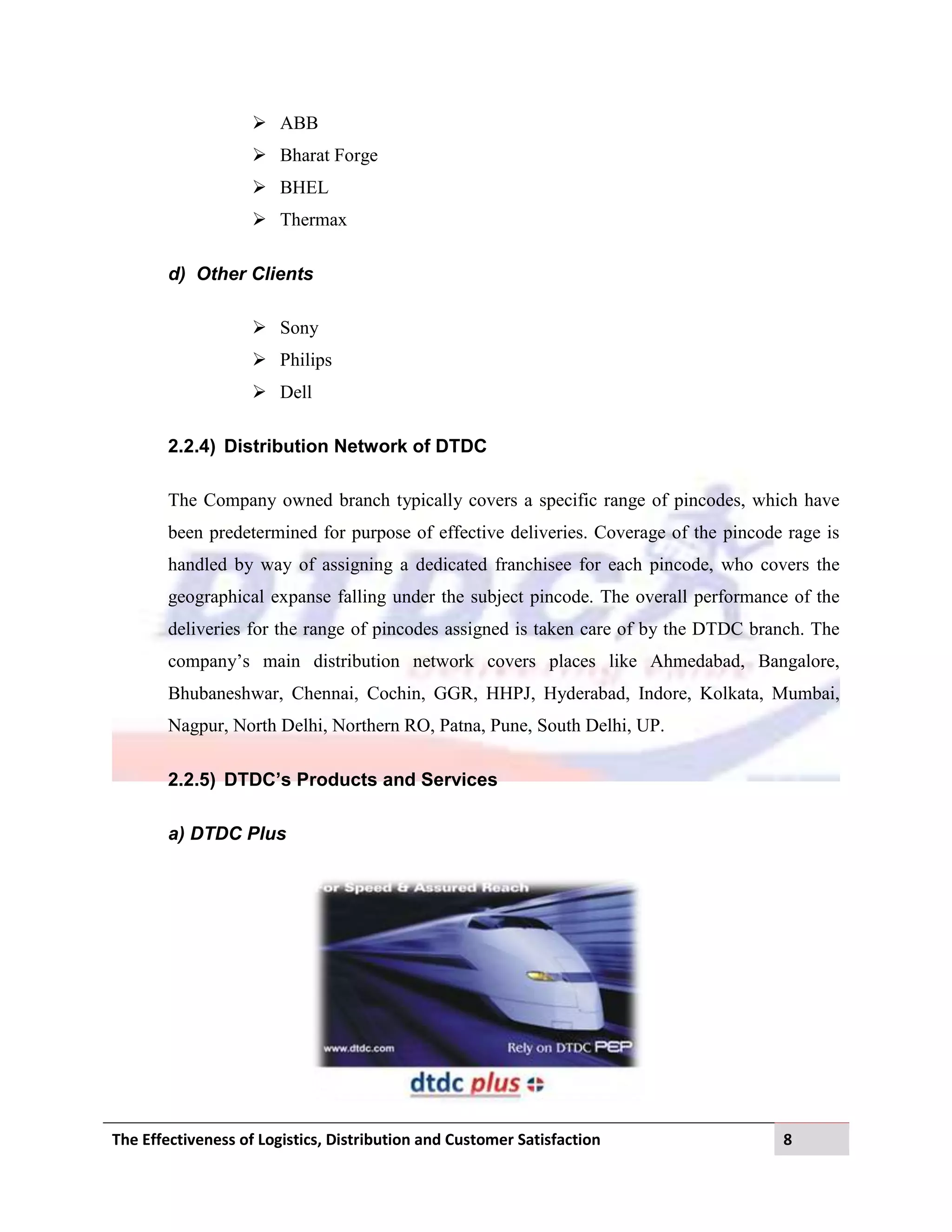 Logistics and Distribution Project - DTDC | DOCX