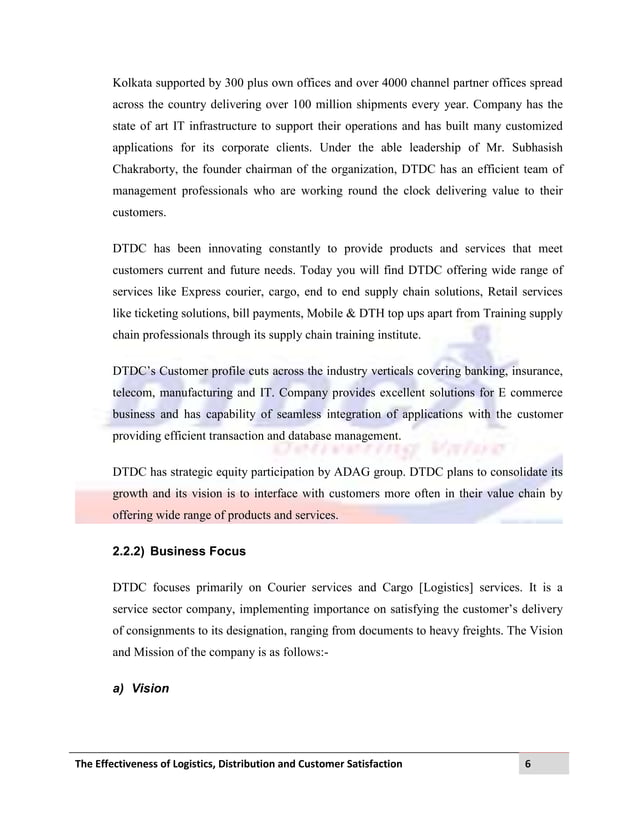 Logistics and Distribution Project - DTDC | DOCX