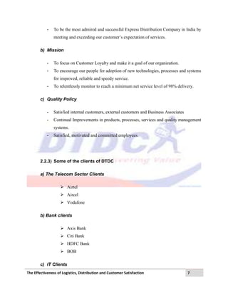 Logistics and Distribution Project - DTDC | DOCX