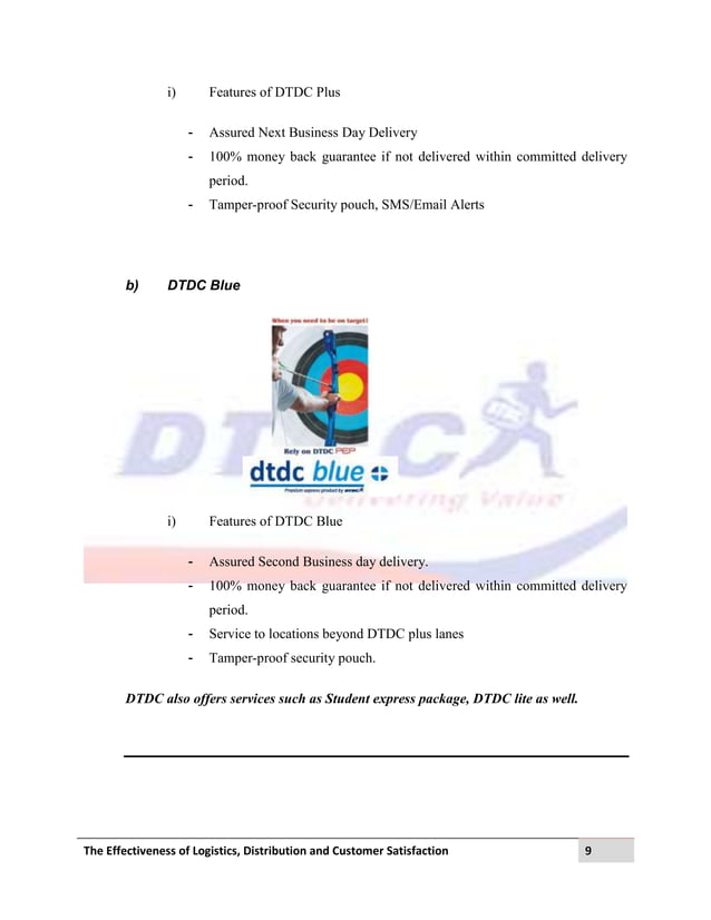 Logistics and Distribution Project - DTDC | DOCX