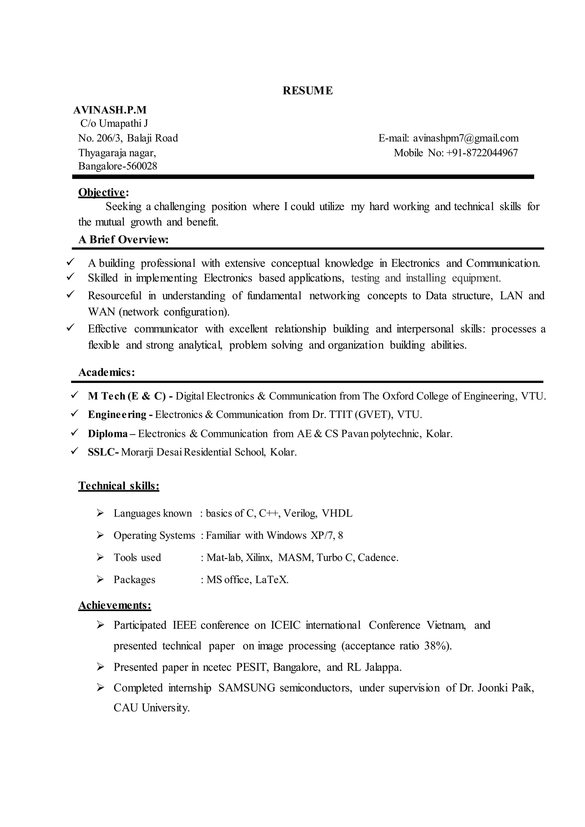 Avinash biodata | DOCX | Computer Networking | Computing