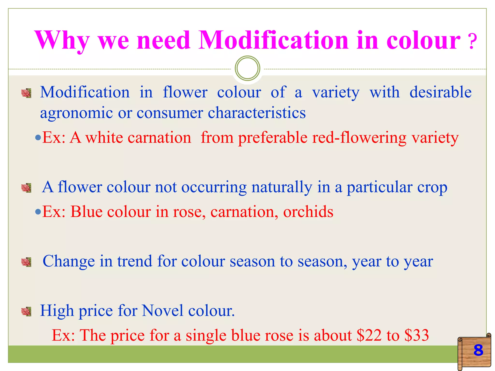 Genetic engineering for flower colour modification | PPTX