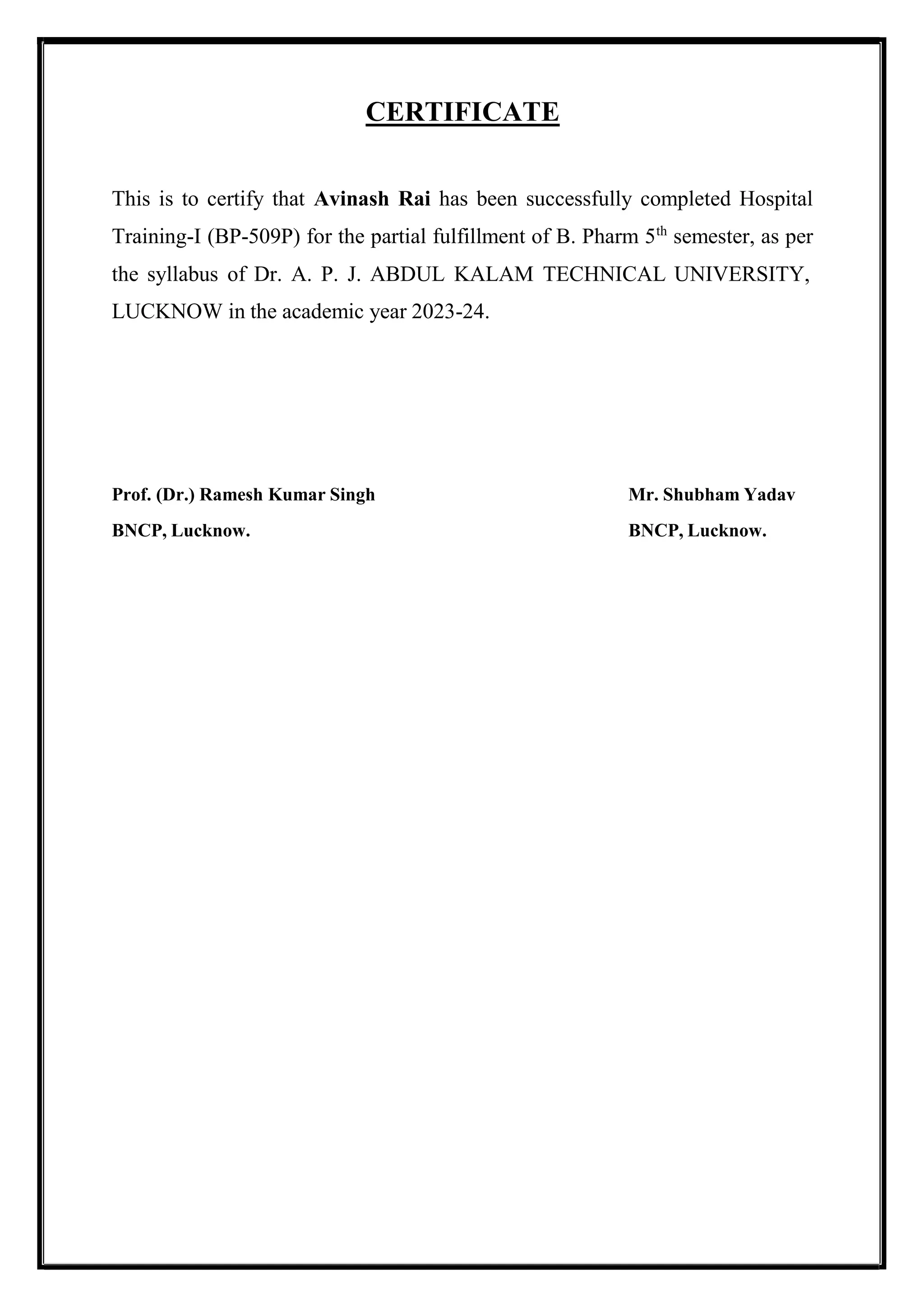 Hospital Training Report- AKTU Hospital Training Report | DOCX