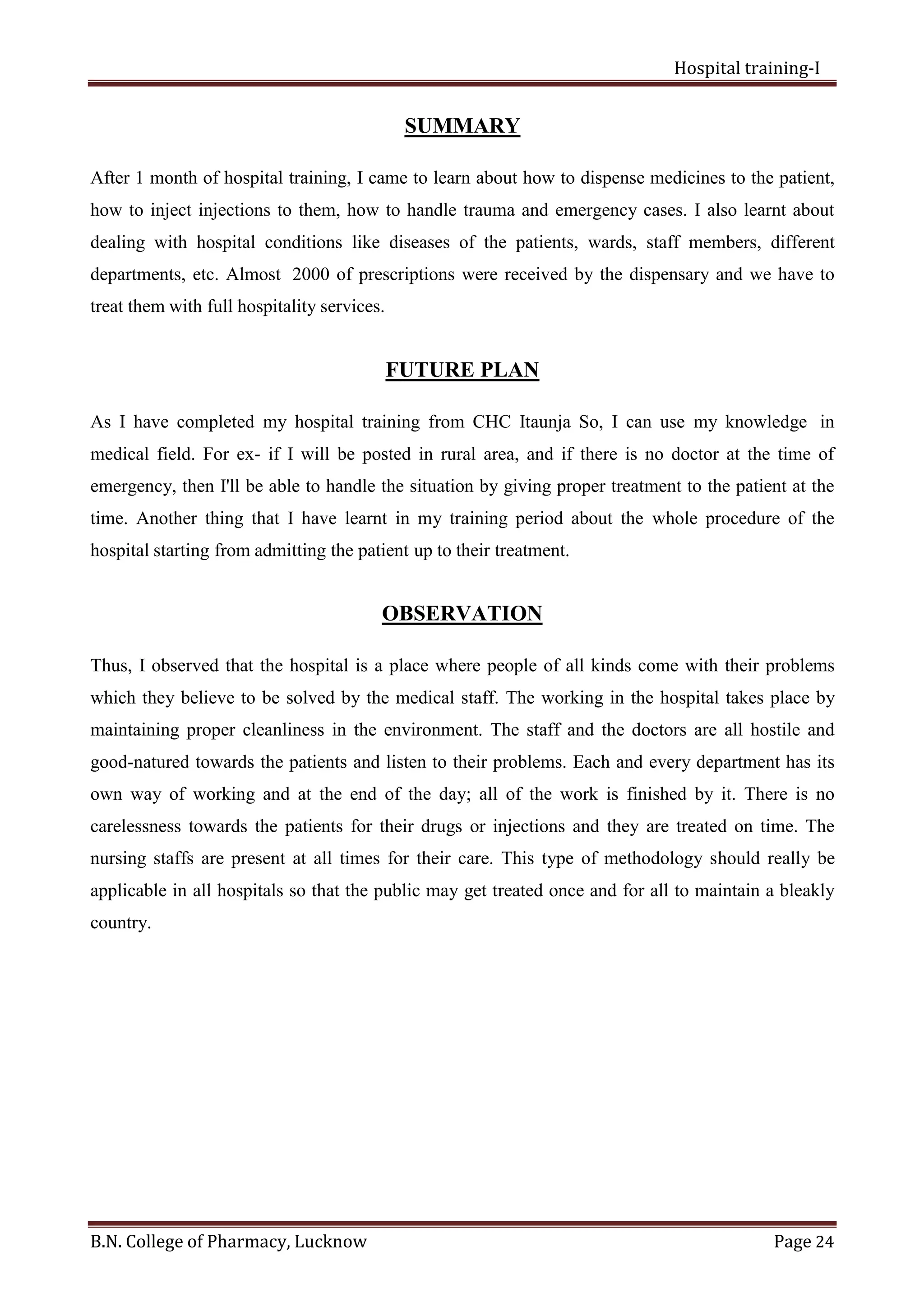 Hospital Training Report- AKTU Hospital Training Report | DOCX