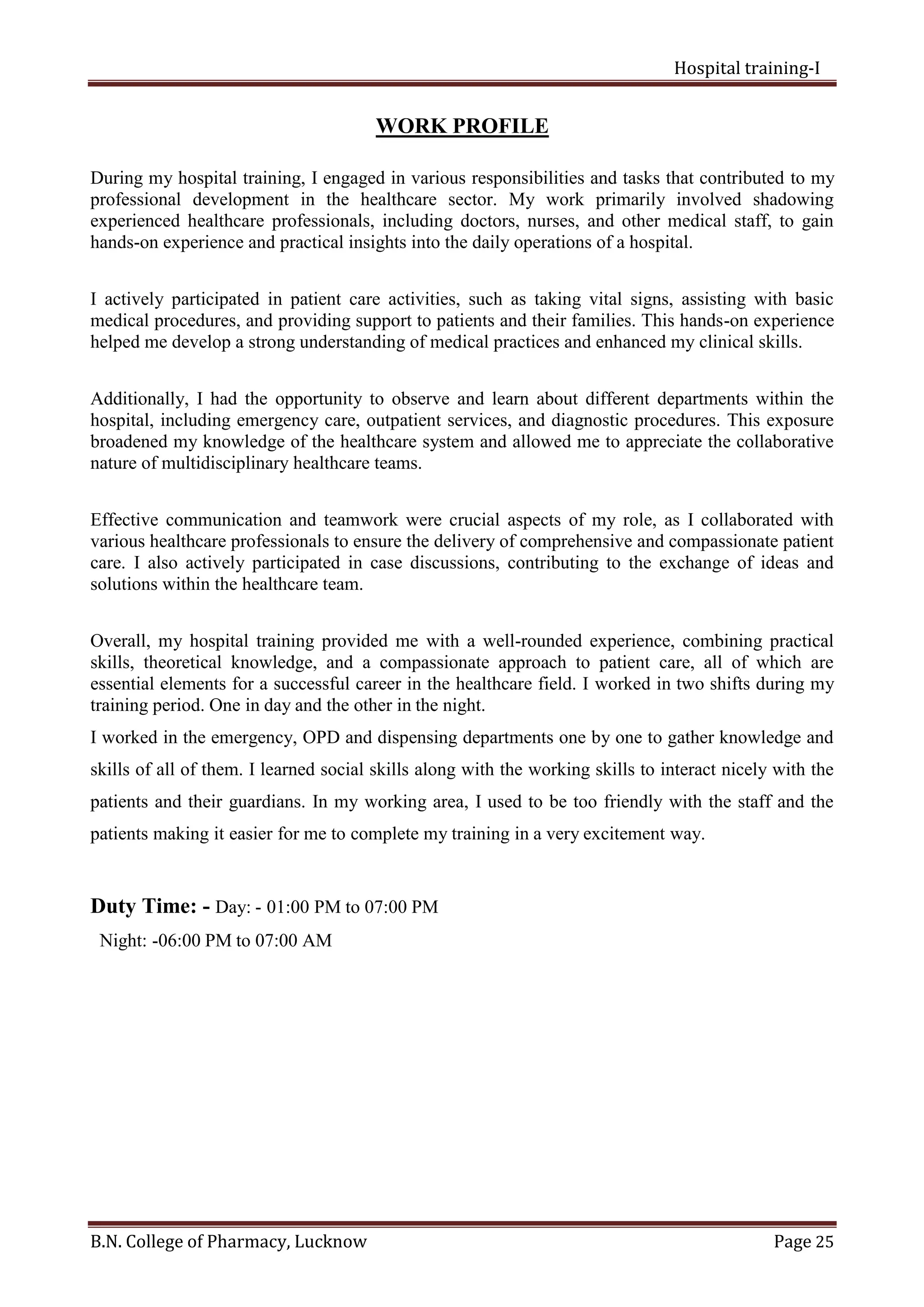 Hospital Training Report- AKTU Hospital Training Report | DOCX