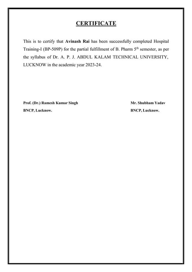 Hospital Training Report- AKTU Hospital Training Report | DOCX