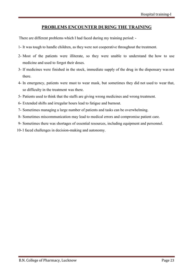 Hospital Training Report- AKTU Hospital Training Report | DOCX