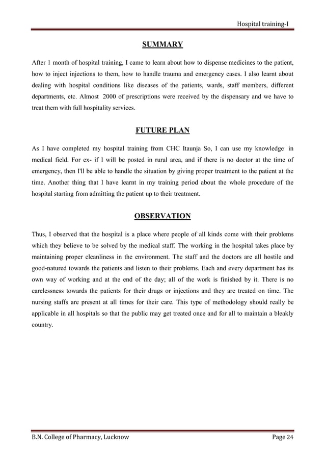 Hospital Training Report- AKTU Hospital Training Report | DOCX