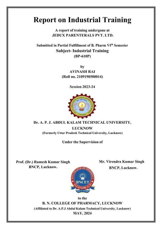 Industrial Training Report- AKTU Industrial Training Report | DOCX