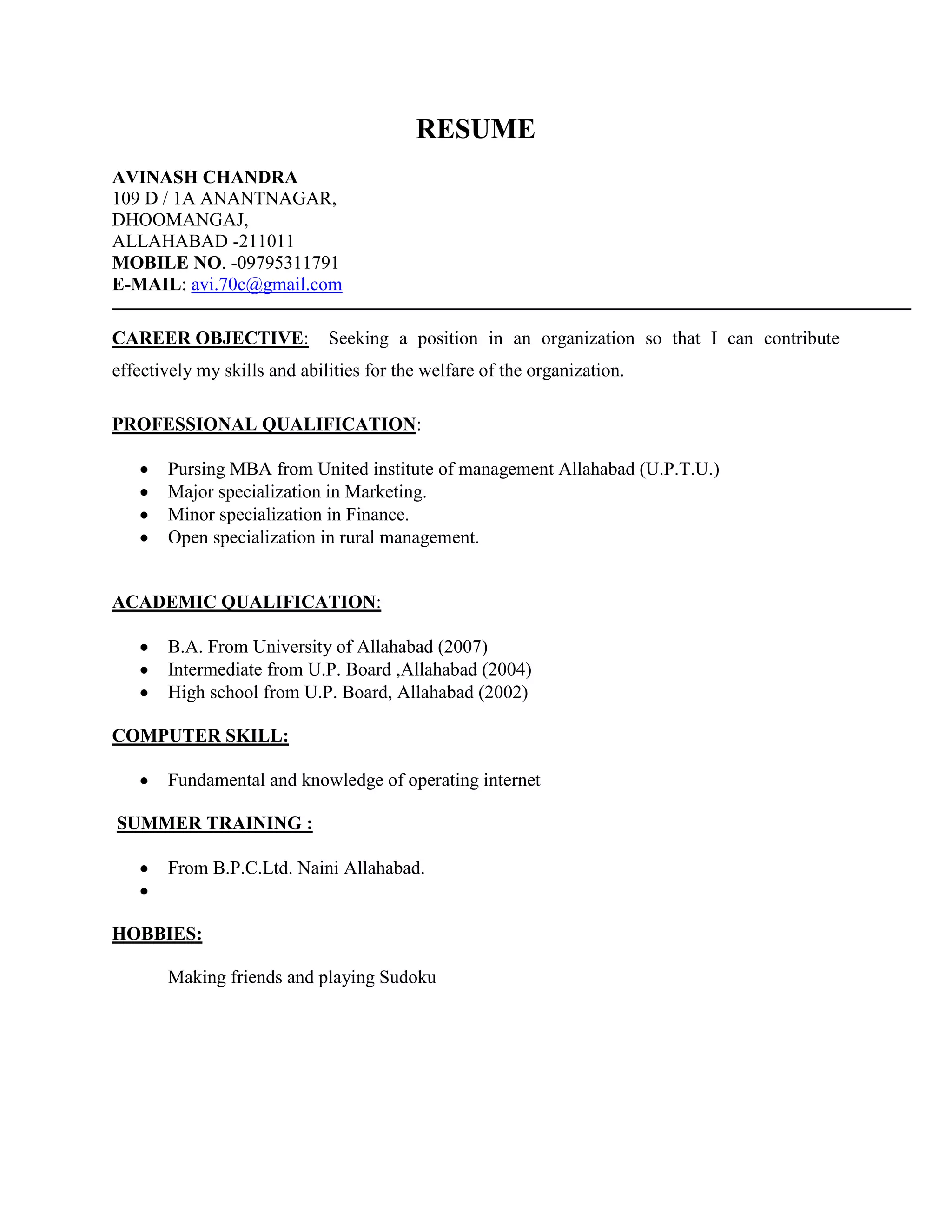 Avinash Resume | DOCX | Business and Finance