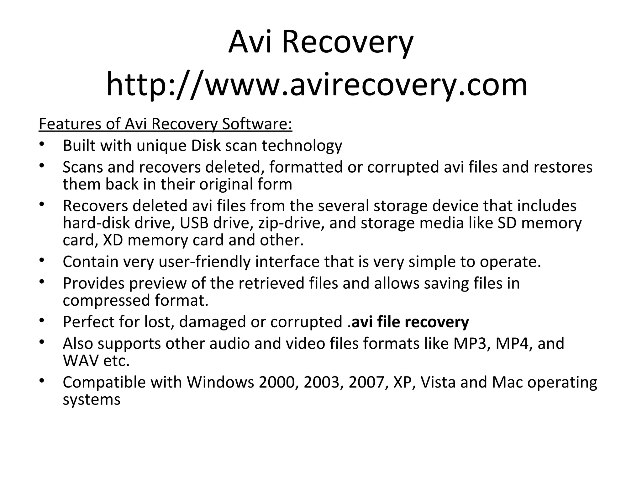 Recover inaccessible Avi files | PPT