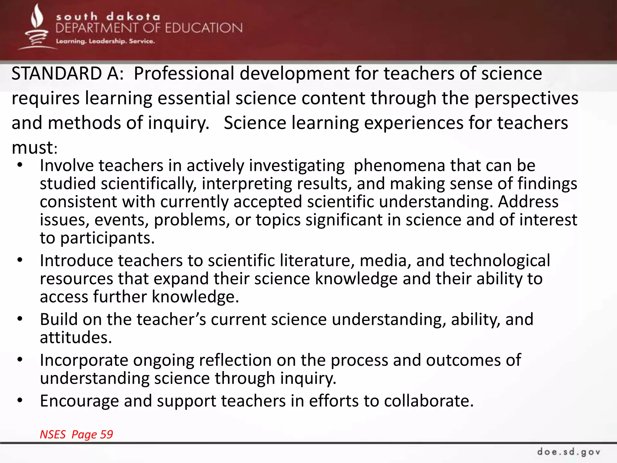 A vision of science education in sd shaw | PPT