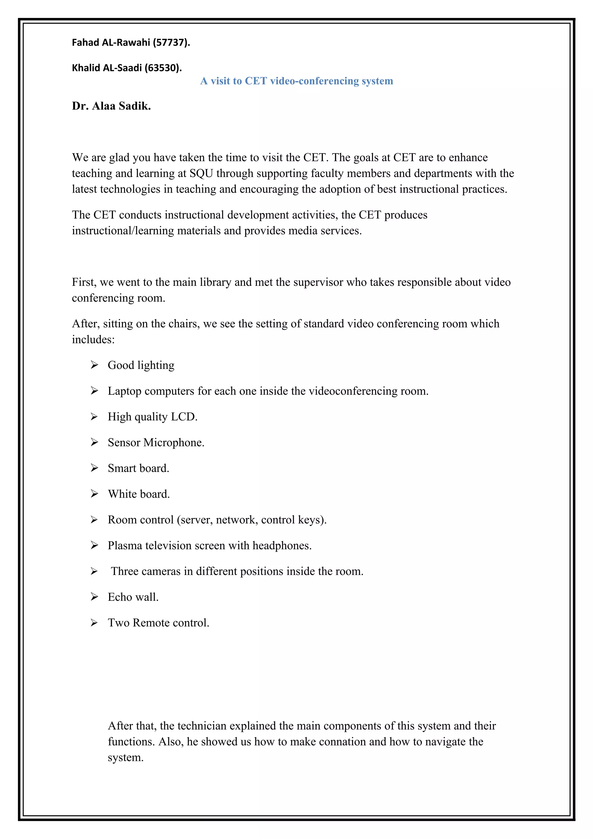 A Visit To Cet Video | DOC